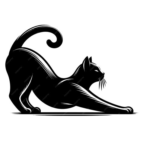 Silhouette Of A Cat Stretching Premium Ai Generated Vector