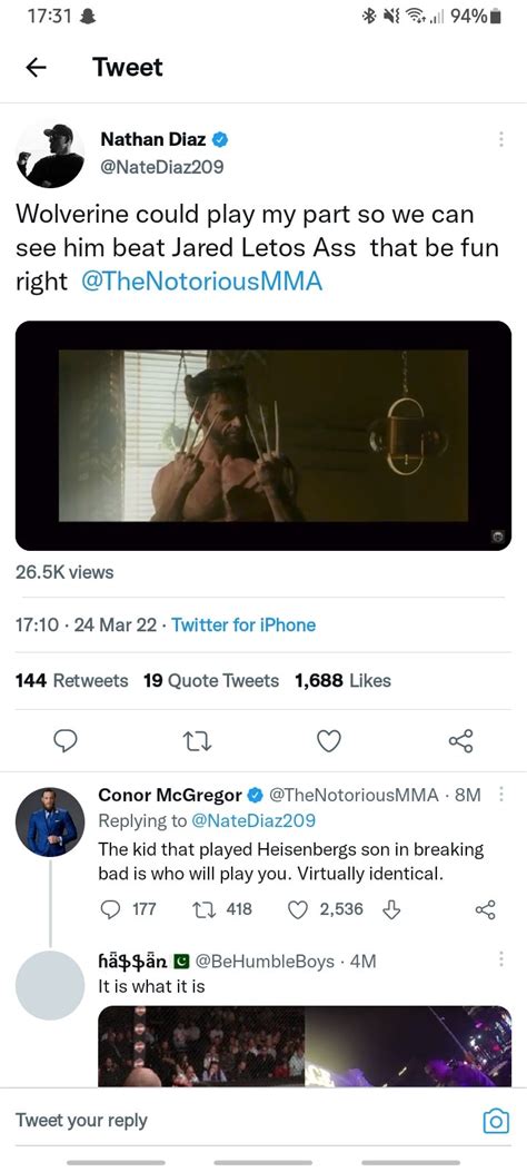 Screen Off Script On Twitter Nate Diaz Wants Hugh Jackman To Play Him In The Conor Mcgregor