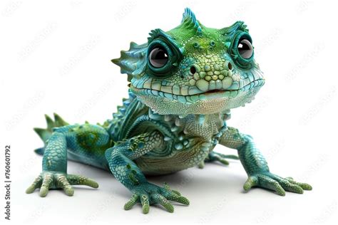 Lovable 3d Basilisk Hatchling Eyes Sparkling Isolated On White Background Stock Illustration