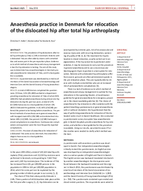 Pdf Anaesthesia Practice In Denmark For Relocation Of The Dislocated Hip After Total Hip