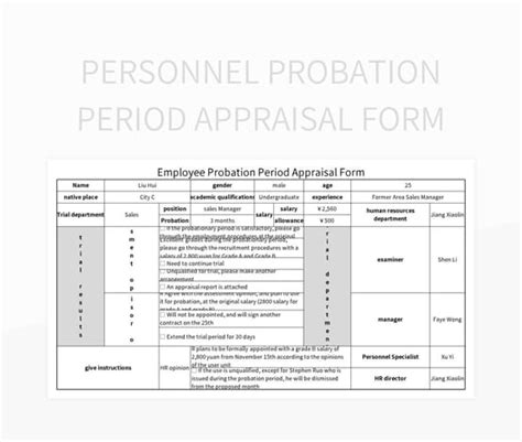 Free Probation Period Appraisal Form Templates For Google Sheets And Microsoft Excel Slidesdocs