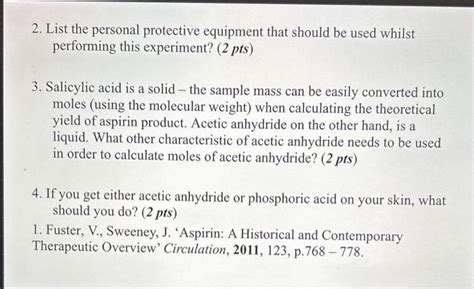 Solved Lab 4 Synthesis Of Aspirin Name Pre Lab Exercise Chegg Com