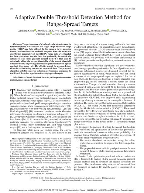 Pdf Adaptive Double Threshold Detection Method For Range Spread Targets