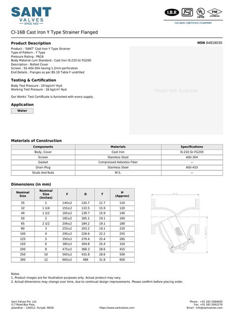 Sant Valves Ci 16b Cast Iron Y Type Strainer Pdf Building Materials Building Engineering
