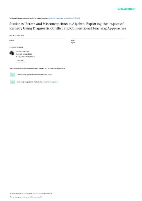 Students Errors And Misconceptions In Algebra See Discussions Stats