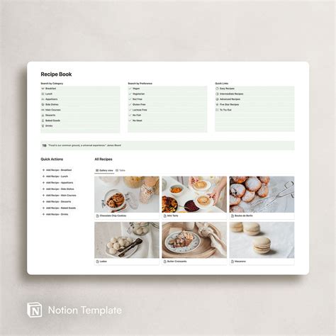 Notion Recipe Template Cookbook Templates Digital Recipes Mobile