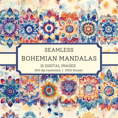 Bohemian Mandala Digital Paper High Quality Seamless Images Boho