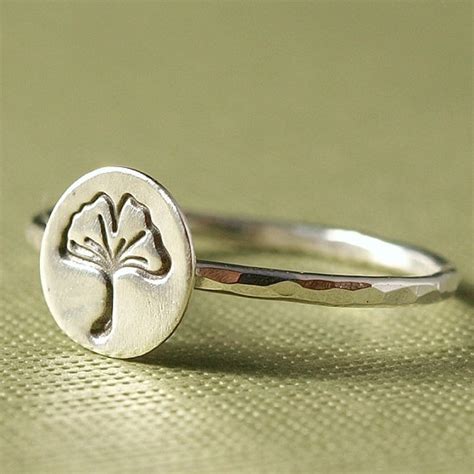 Stamped Sterling Silver Ring Gingko Leaf Sterling Silver Rings