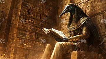 Ancient Egyptian God Thoth With An Ibis Head Sits In A Golden Temple