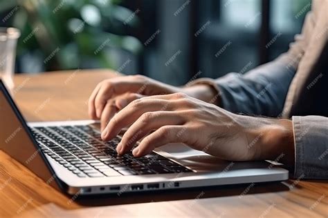 Premium Ai Image Hand Typing Keyboard On Laptop Computer