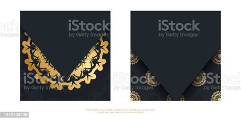 엽서는 빈티지 골드 패턴이 있는 검은색이며 인쇄할 준비가 되어 있습니다 0명에 대한 스톡 벡터 아트 및 기타 이미지 0명 골동품 다마스크 천 Istock