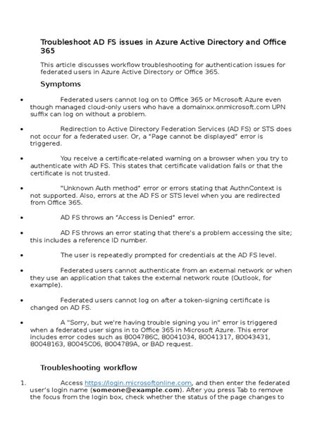 troubleshoot ad fs issues in azure active directory and office 365