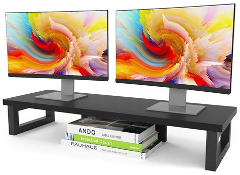 Westree Dual Monitor Stand Riser Wood And Steel Monitor Stand Riser