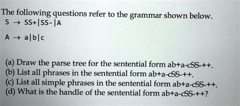 Solved The Following Questions Refer To The Grammar Shown Below Sss