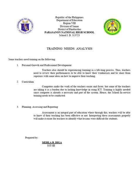 Training Needs Analysis Pdf Teachers Learning