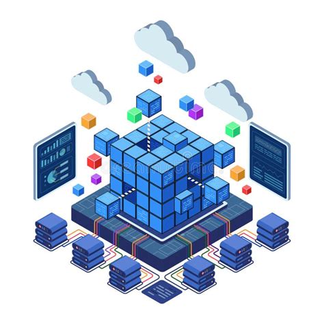 Isometric Data Center Block With Servers And Cloud Computing Stock Vector Illustration Of