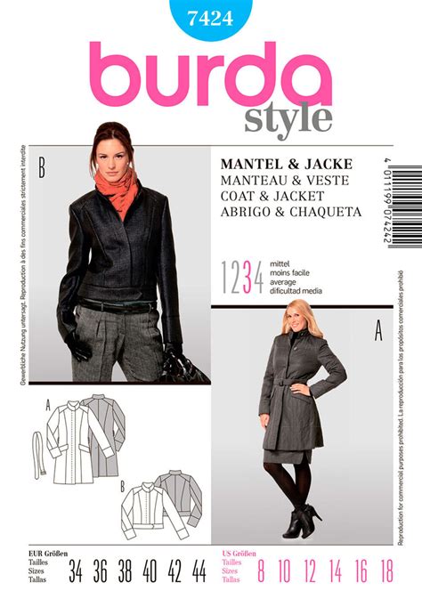 Выкройка для шитья Бурда/ Burda style 7424 Пальто/Жакет - купить с ...