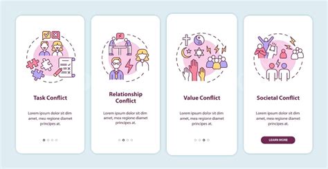Conflict Types Onboarding Mobile App Page Screen Type Brochure Welcome Vector Type Brochure