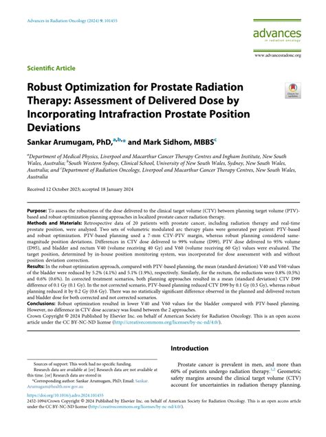 Pdf Robust Optimization For Prostate Radiotherapy Assessment Of Delivered Dose By