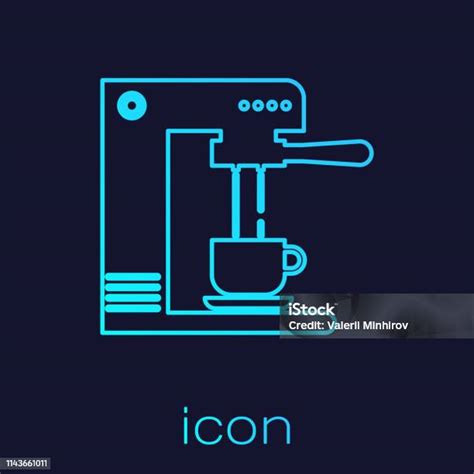 청록색 커피 머신과 커피 컵 라인 아이콘 파란색 배경에 고립 벡터 일러스트 가정 생활에 대한 스톡 벡터 아트 및 기타 이미지 가정 생활 가정 주방 가정의 방 Istock