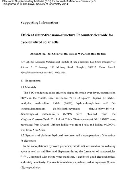 Pdf Efficient Sinter Free Nano Structure Pt Counter Electrode For Dye Sensitized Solar Cells