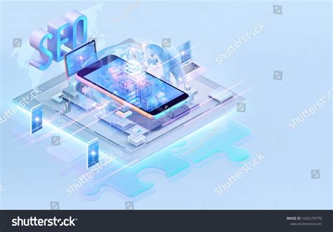Isometric Internet Website 3d Interface Background Stock Illustration