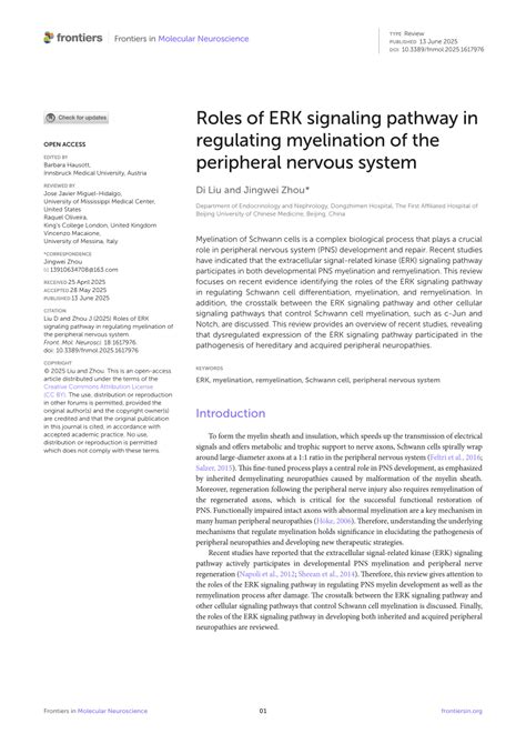 Pdf Roles Of Erk Signaling Pathway In Regulating Myelination Of The
