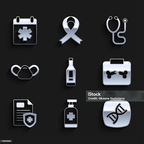 디지털 온도계 항균 비누 Dna 기호 부러진 뼈가있는 X 선 샷 환자 기록 의료 보호 마스크 청진기 및 의사 약속 아이콘을