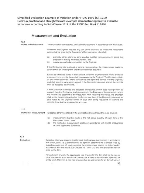 Simplified Evaluation Example Of Variation Under Fidic 1999 Pdf