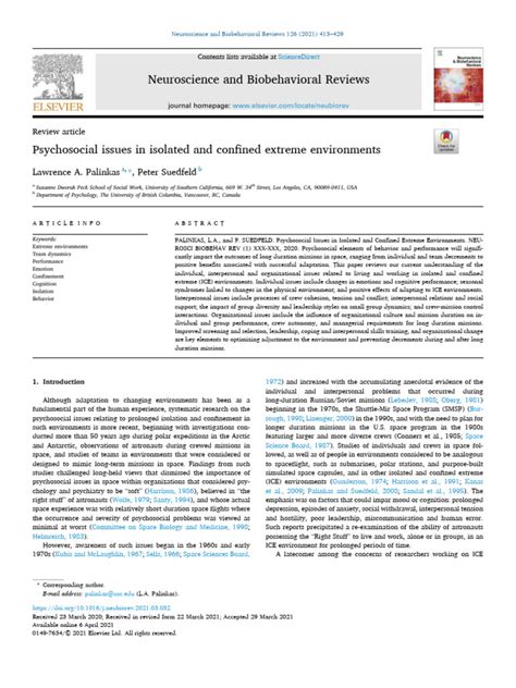 Psychosocial Issues In Isolated And Confined Extreme Environments Pdf Social Support Major