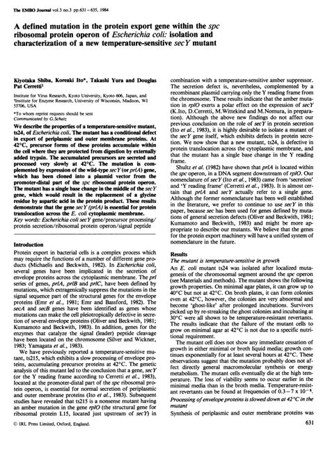 Pdf A Defined Mutation In The Protein Export Gene Within The Spc Ribosomal Protein Operon Of