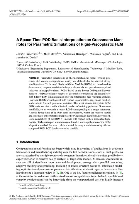 Pdf A Space Time Pod Basis Interpolation On Grassmann Manifolds For