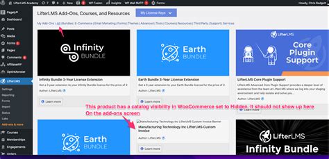 lifterlms add ons screens pulling hidden products from the
