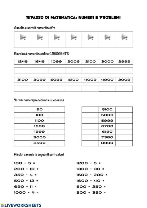 Ripasso Di Numeri Worksheet Live Worksheets