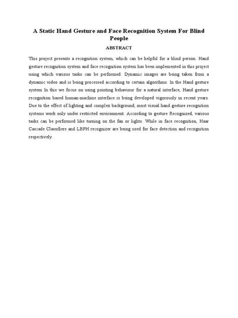 A Static Hand Gesture And Face Recognition System For Blind People