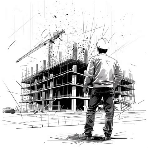 Premium Vector A Black And White Drawing Of A Construction Worker In
