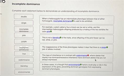Solved Incomplete Dominancecomplete Each Statement Below To