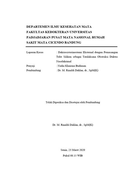 Kasus Dakriosistorinostomi Eksternal Dengan Pemasangan Tube Silikon