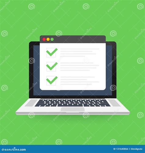Checklist Browser Window Check Mark White Tick On Laptop Screen Choice Survey Concepts