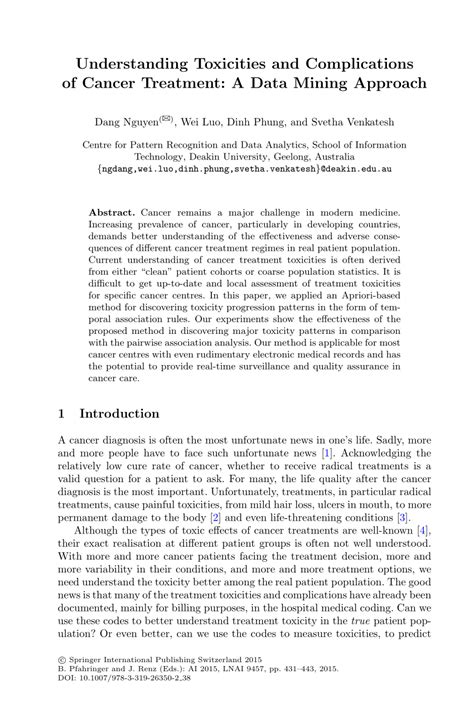 Pdf Understanding Toxicities And Complications Of Cancer Treatment A Data Mining Approach