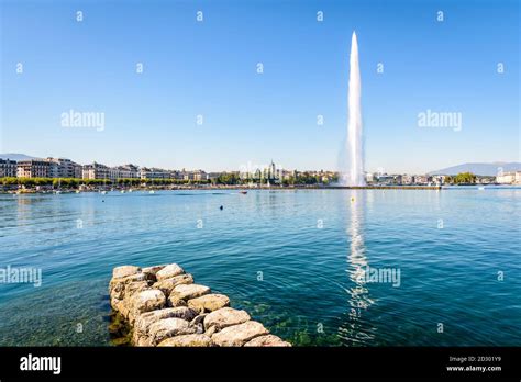 The City And Bay Of Geneva Switzerland On The Lake Geneva With The