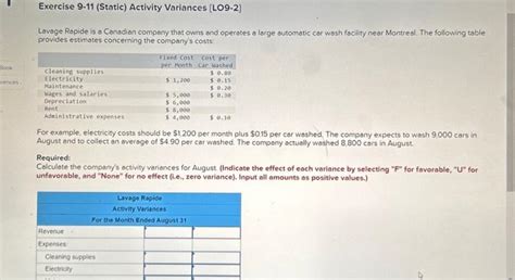 Exercise Static Activity Variances LO Chegg