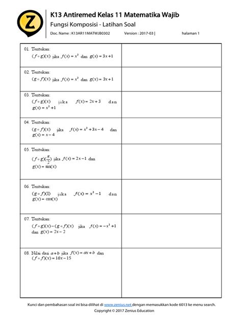 Fungsi Komposisi Latihan Soal Pdf