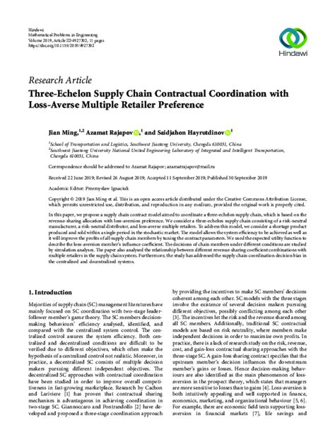 Pdf Three Echelon Supply Chain Contractual Coordination With Loss Averse Multiple Retailer