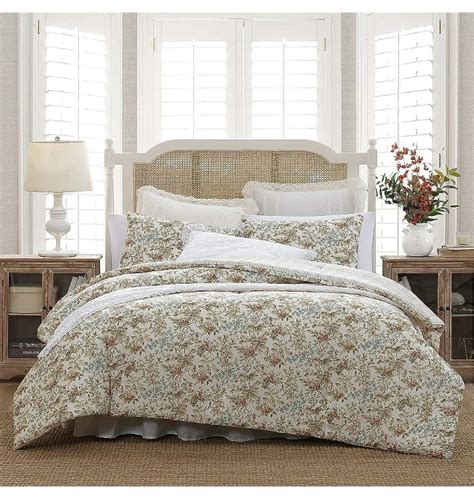Laura Ashley 트윈 이불 세트 어울리는 베개 커버가 있는 양면 면 침구 격자무늬 뒷면이 있는 티몬