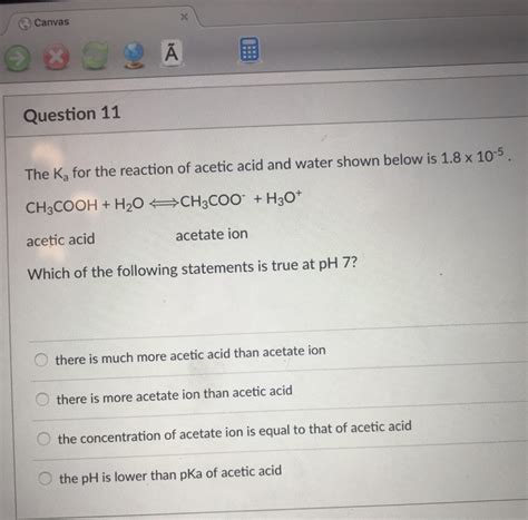 Solved canvas 燕 Question 11 The Ka for the reaction of Chegg com