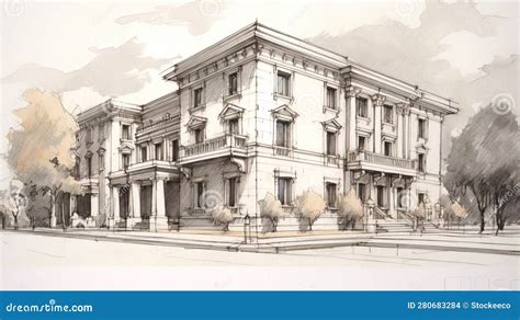 Reimagined Classical Mansion Sketch With Large Windows And Marble