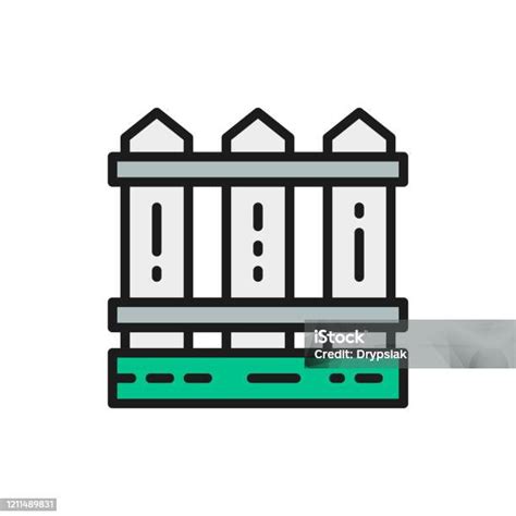 나무 울타리 정원 울타리 평면 컬러 라인 아이콘입니다 흰색 배경에 격리 게이트에 대한 스톡 벡터 아트 및 기타 이미지 게이트