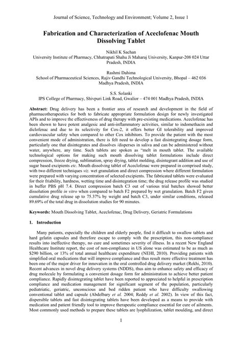 Pdf Fabrication And Characterization Of Aceclofenac Mouth Dissolving Tablet