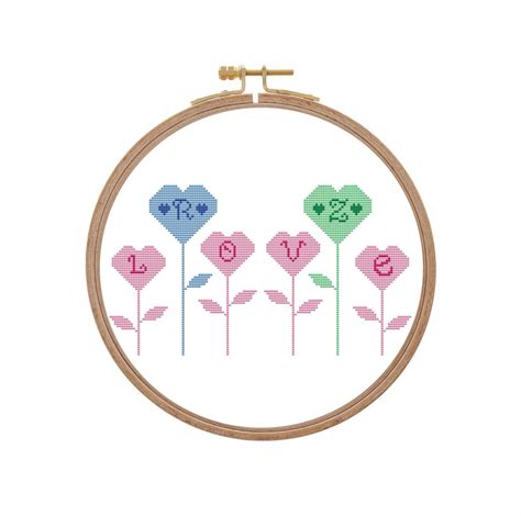Customable Love Cross Stitch Pattern Modern Newly Married Couple Heart